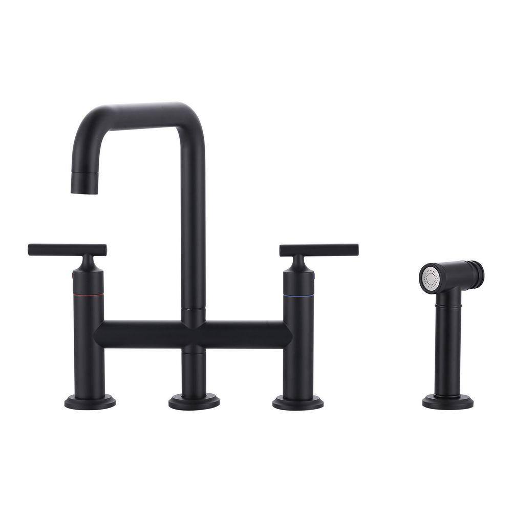 ALEASHA Minimalist Double Handle Bridge Kitchen Faucet with 27.5 in ...
