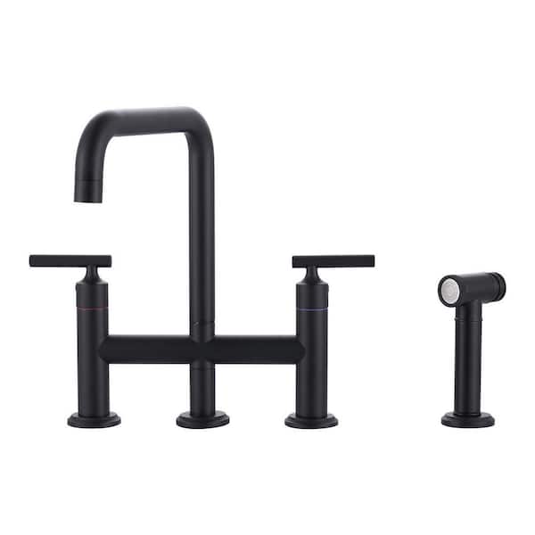 ALEASHA Minimalist Double Handle Bridge Kitchen Faucet with 27.5 in ...