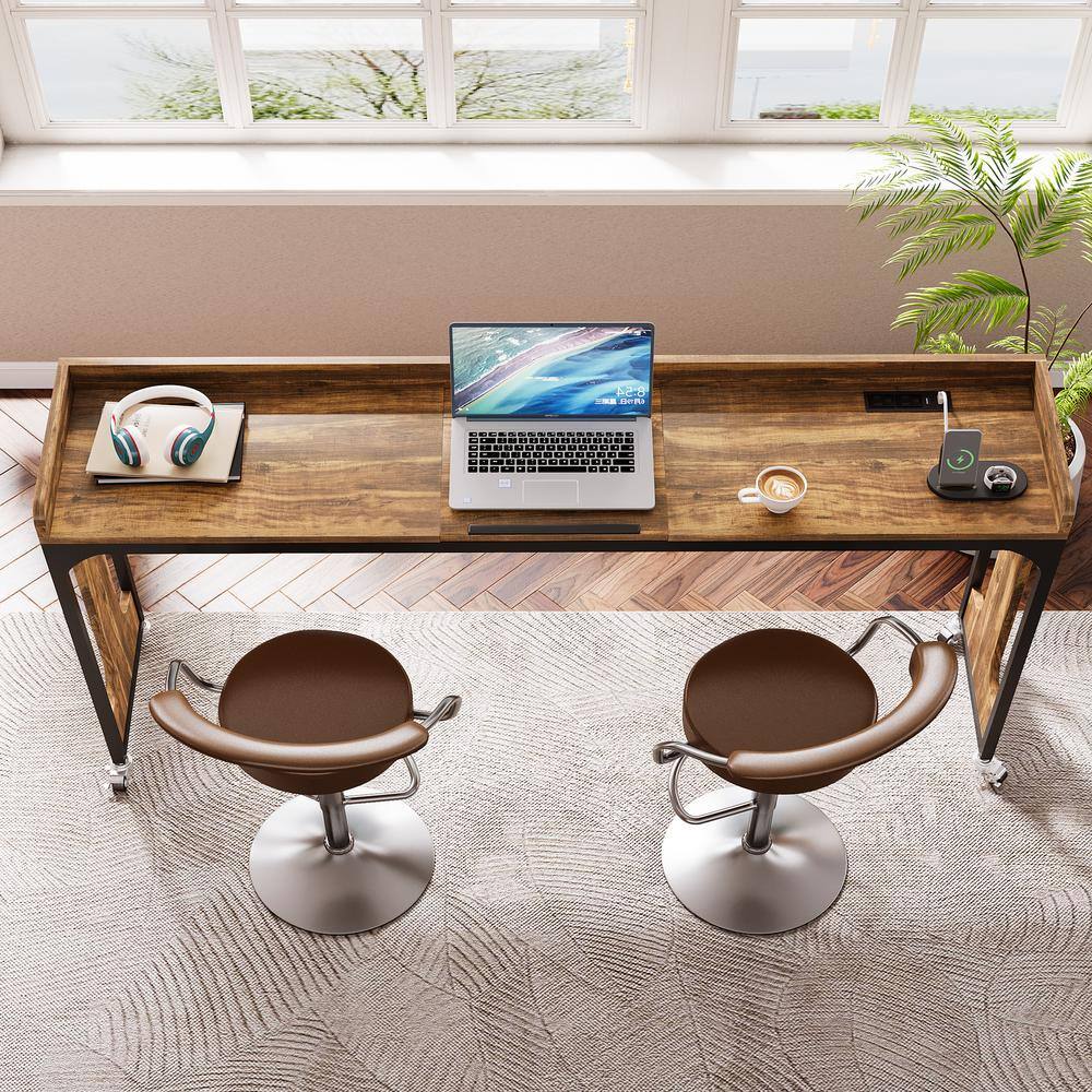 BYBLIGHT Moronia 70.86 in. Rectangular Brown Wood Computer Desk with ...