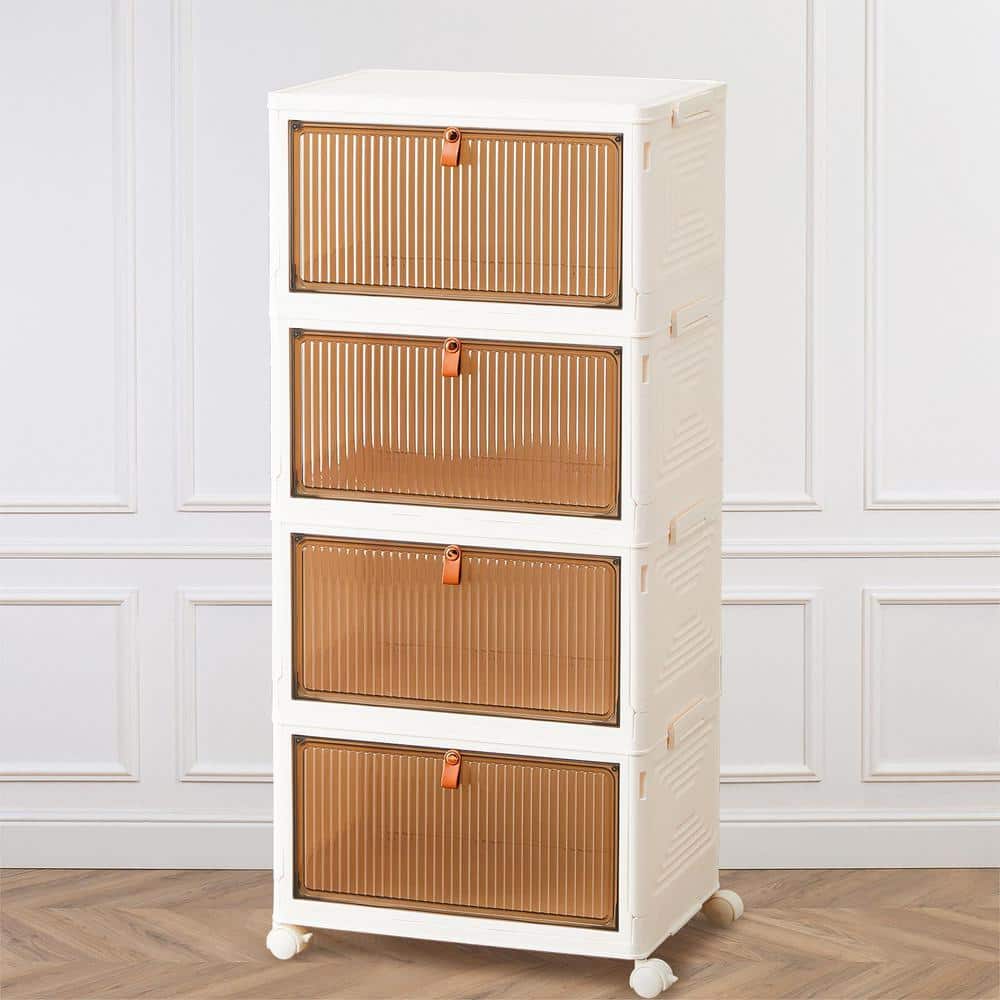 Tileon 4 Tier Stackable Plastic Storage Bins with Lid - 23QT Foldable ...