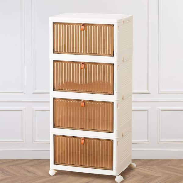 Tileon 4 Tier Stackable Plastic Storage Bins With Lid 23qt Foldable