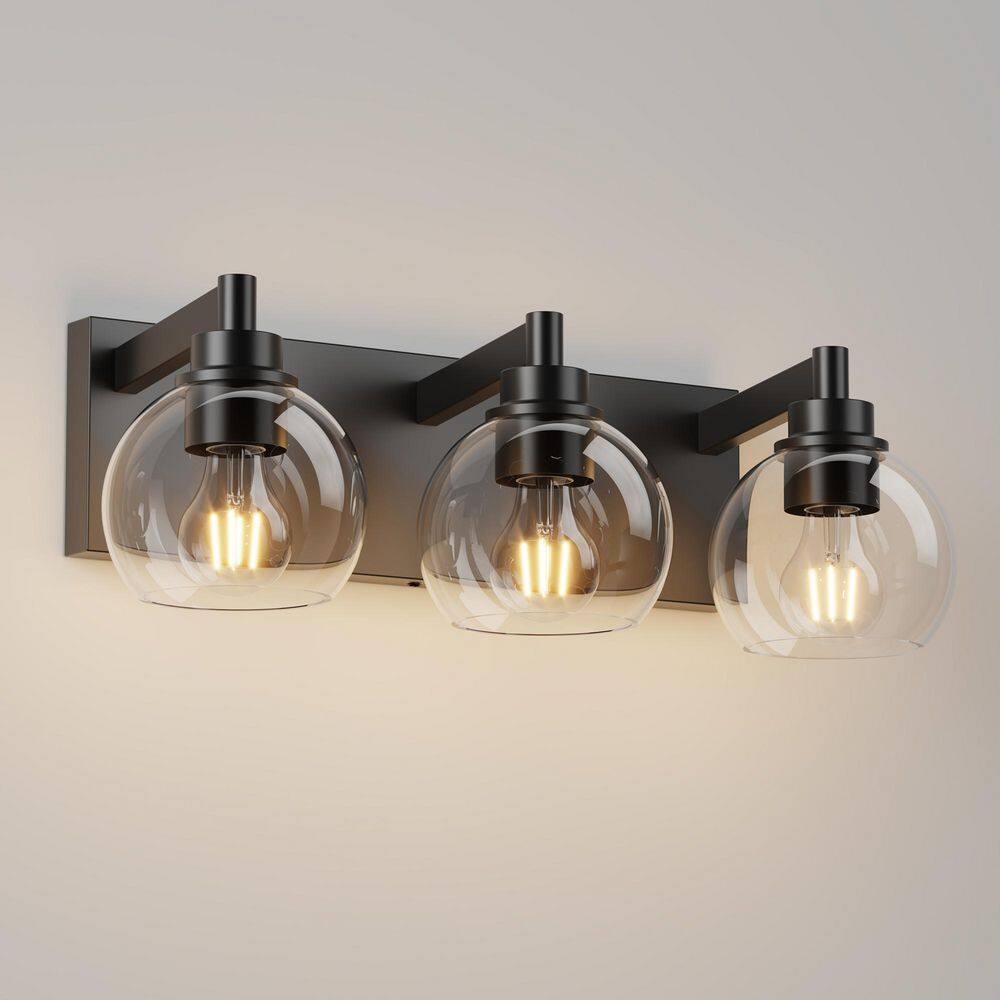 Lasaideal 19 in. 3-Light Black Bathroom Vanity Light Fixture with Clear ...