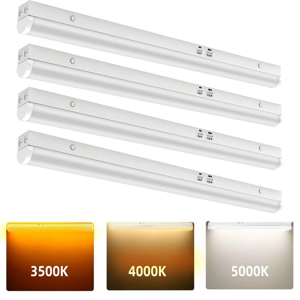 Honbei 4 Pack 3.38 ft. Linear Integrated LED White Strip Light Fixture ...