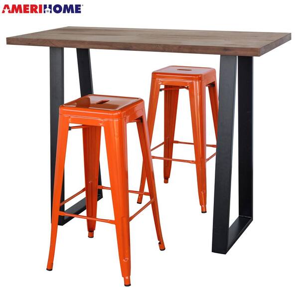 AmeriHome Orange Acacia Wood Top Bar Height Pub Set with Orange Bar ...