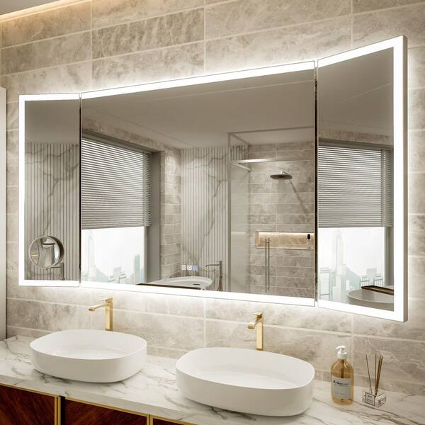 Eoviamne Tri-Fold 66 in. W x 36 in. H Rectangular Frameless LED Wall ...