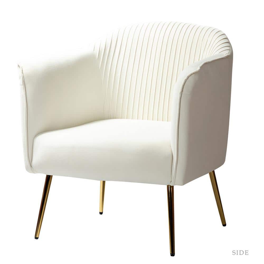 JAYDEN CREATION Auder Contemporary Ivory Velvet Accent Barrel Chair ...