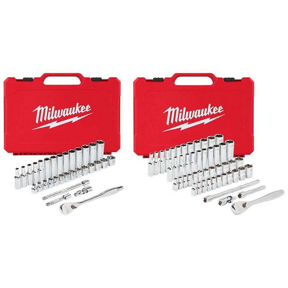 Milwaukee 3/8 in. Drive Metric Ratchet/Socket Mechanics Tool Set with 1/4 in. Drive SAE/Metric ...
