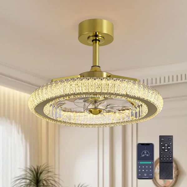 WDETR 21 in. Modern Indoor Gold Crystal Ceiling Fan with Lights and ...