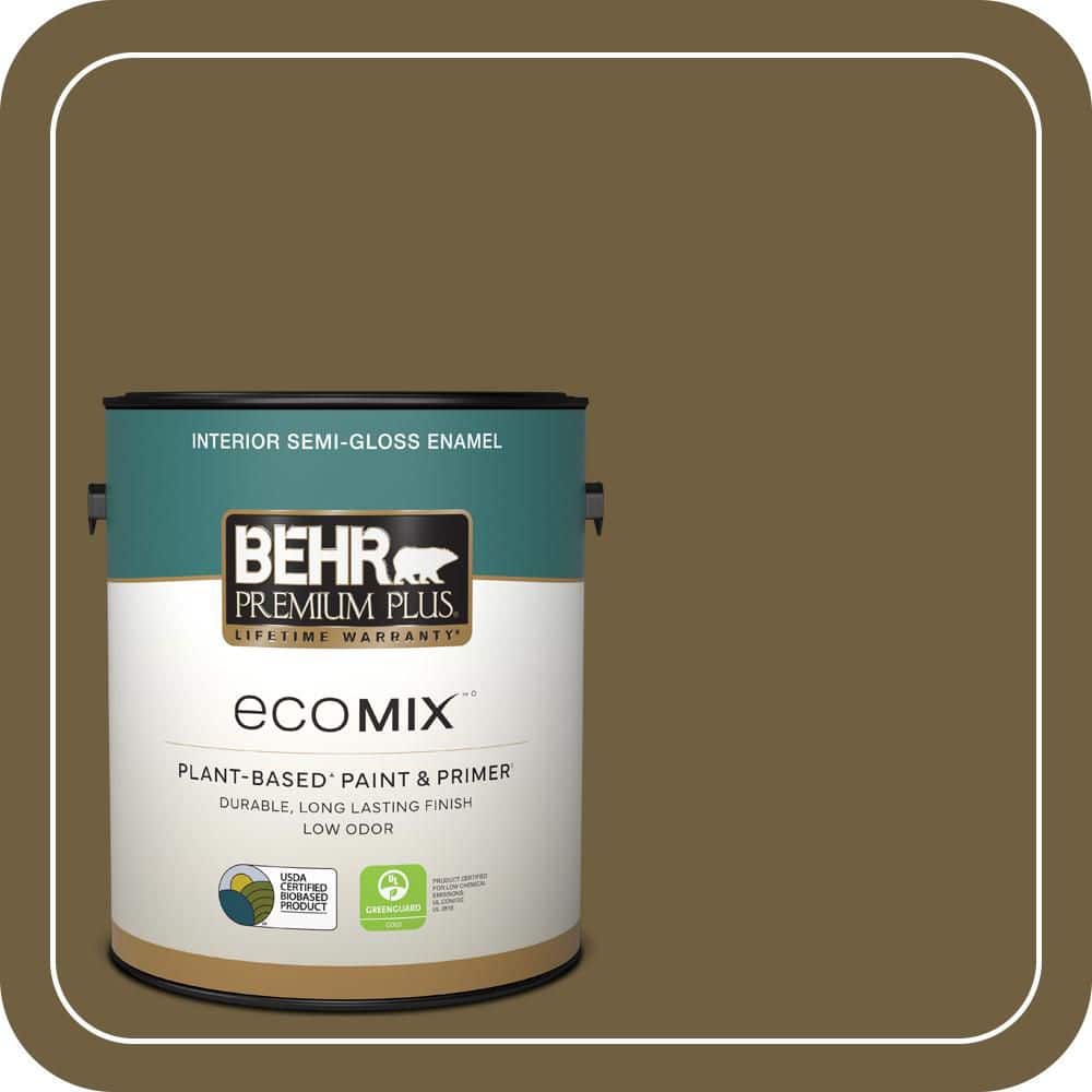 BEHR PREMIUM PLUS 1 gal. #360F-7 Olive Shadow Semi-Gloss Enamel EcoMix ...