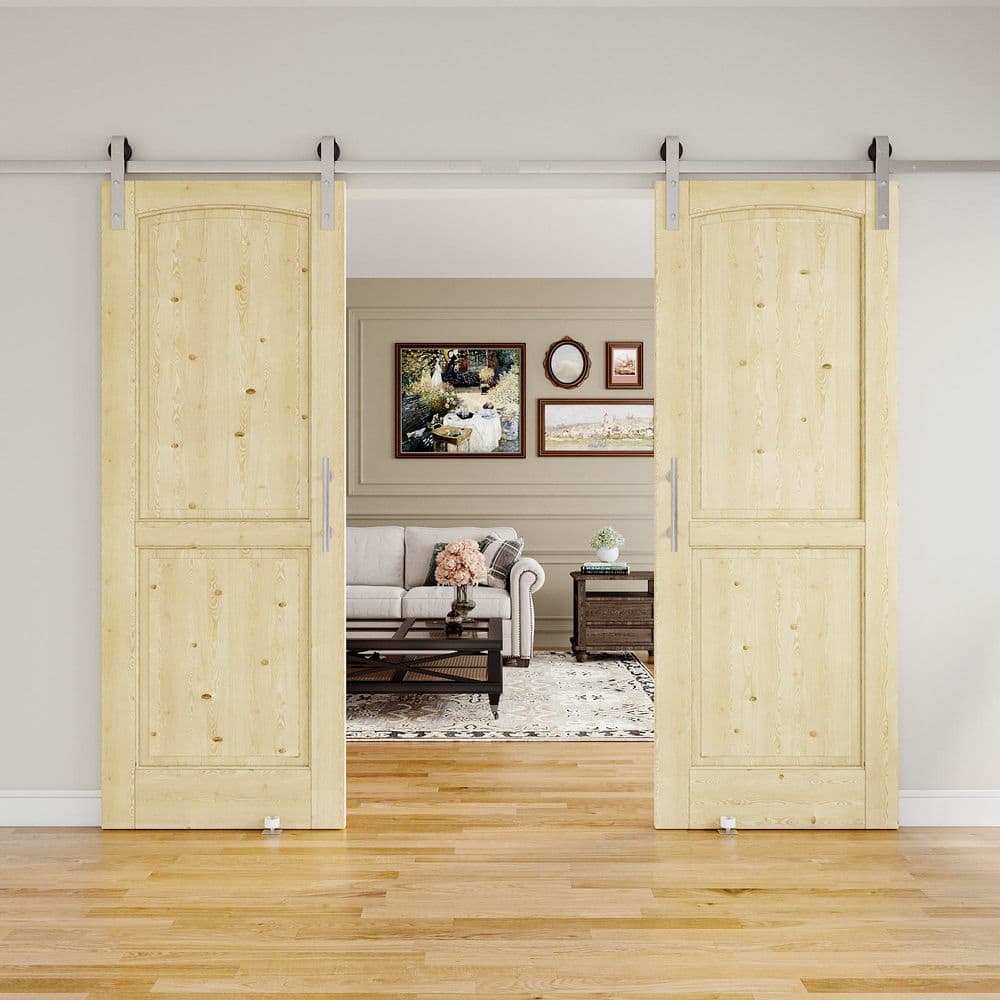 ARK DESIGN 56 in. x 80 in. (Double 28 in. ) 2-Panel Solid Pine Wood ...