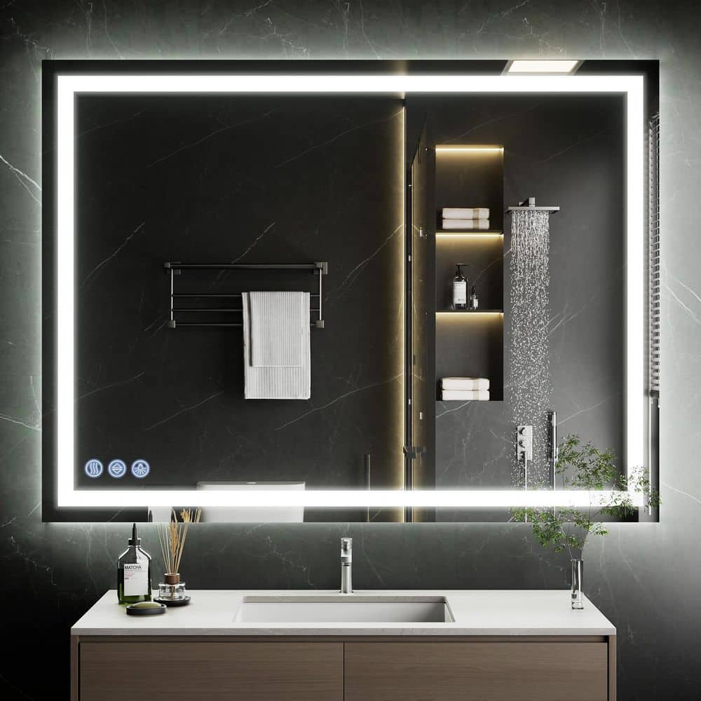 XRAMFY 39.4 in. W x 29.5 in. H LED Frameless Bathroom Vanity Mirror ...