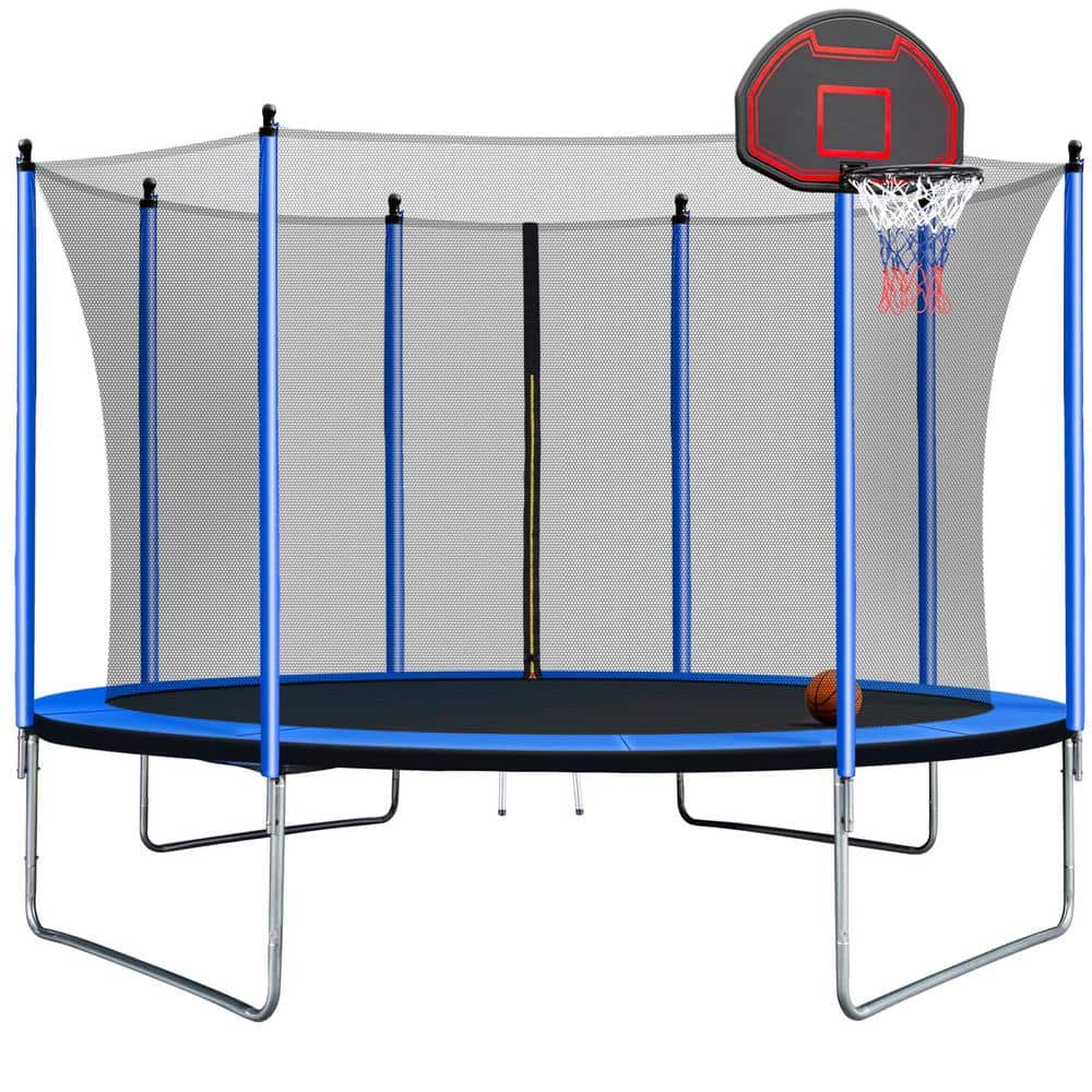 ITOPFOX 10 ft. Trampoline with Basketball Hoop Inflator and Ladder ...