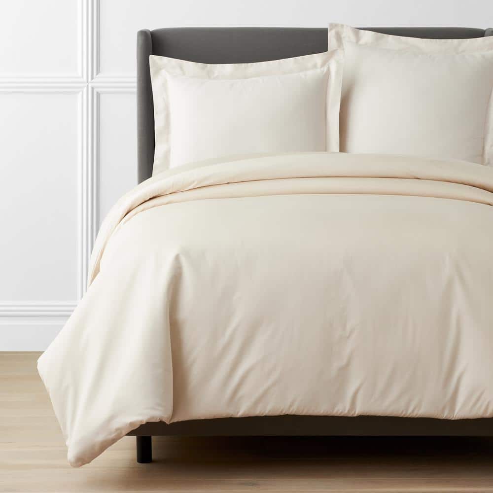 The Company Store Legends Luxury Solid Cream Cotton Sateen Twin Duvet ...