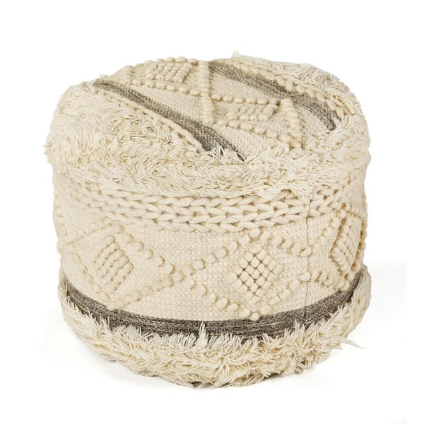 HomeRoots Amelia Cream Cotton Round Accent Ottoman 2000517864 - The ...