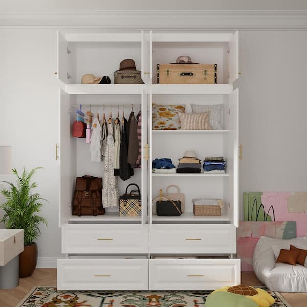 FUFU&GAGA White 8-Door Big Wardrobe Armoires with Hanging FUFU&GAGA White 8-Door Big Wardrobe Armoires with Hanging