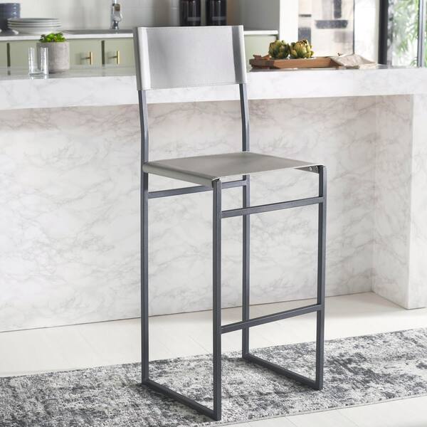 SAFAVIEH Layne Light Gray Leather Bar Stool BST3021A - The Home Depot