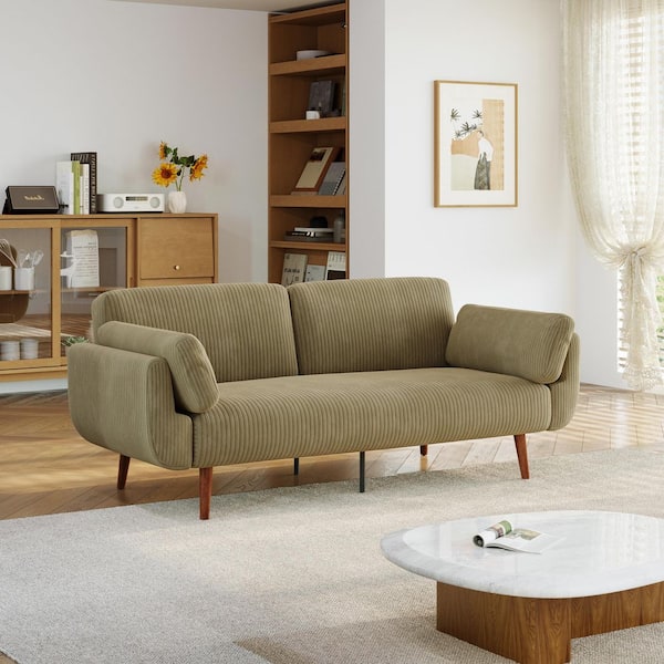 Uixe 73.5 in. W Khaki Corduroy Fabric Upholstered Convertible Folding ...
