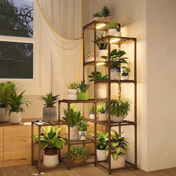 54“H Corner Plant Stand Indoor with Grow Light, 7 Pot Wood Table Tall ...