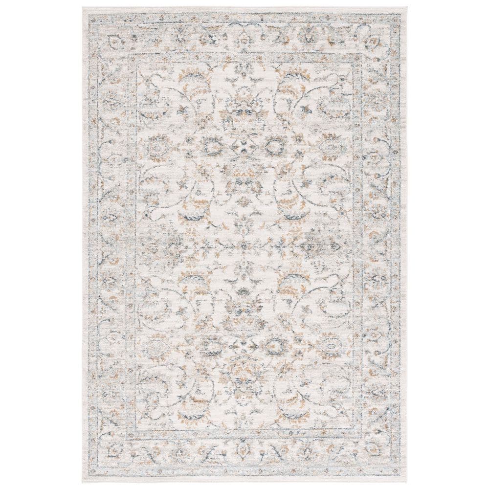 SAFAVIEH Avalon 5 ft. x 8 ft. Ivory/Blue Gold Ornate Distressed Border ...