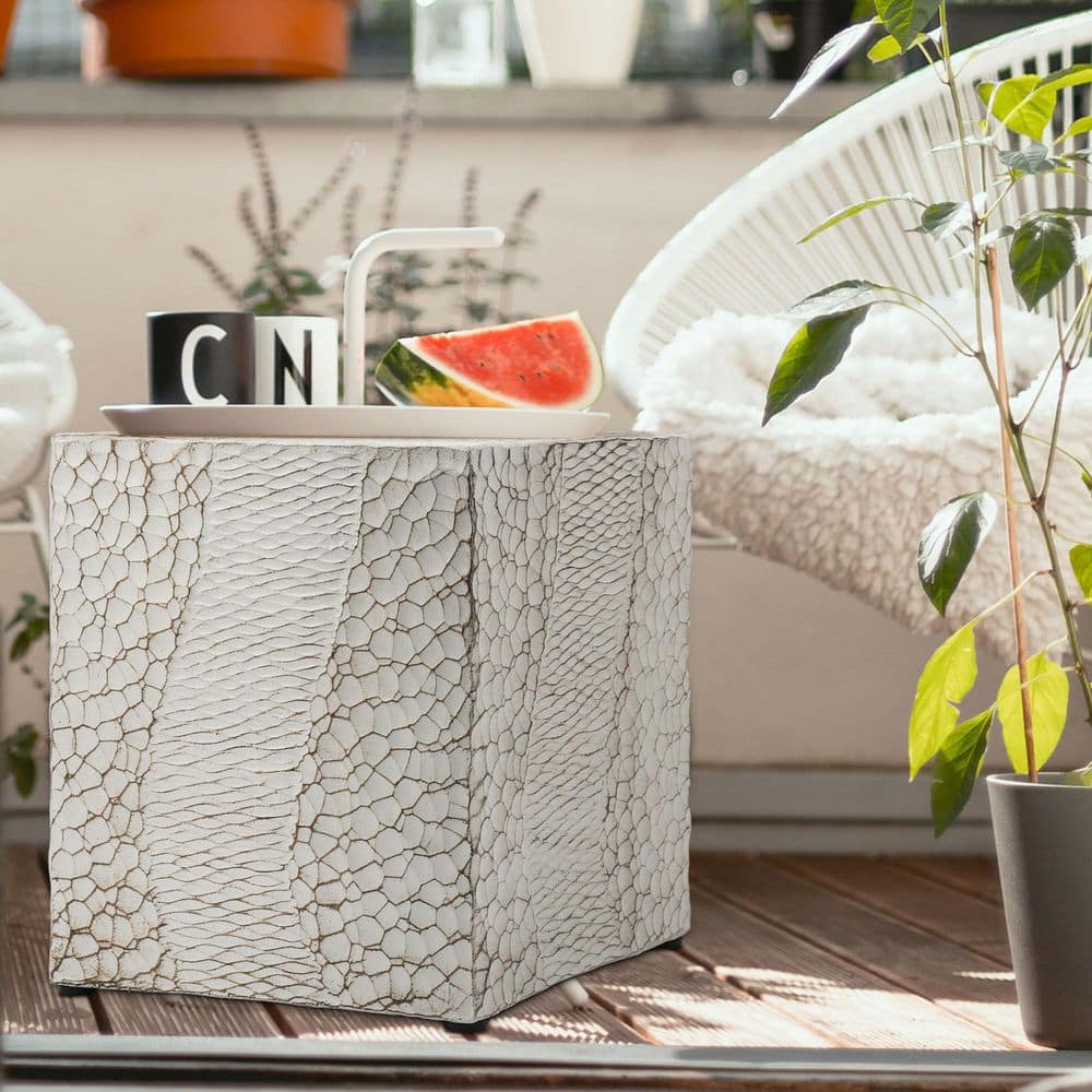 myhomore White Square Wood 17 in. Outdoor Accent Table HDFMD-S-WH - The ...