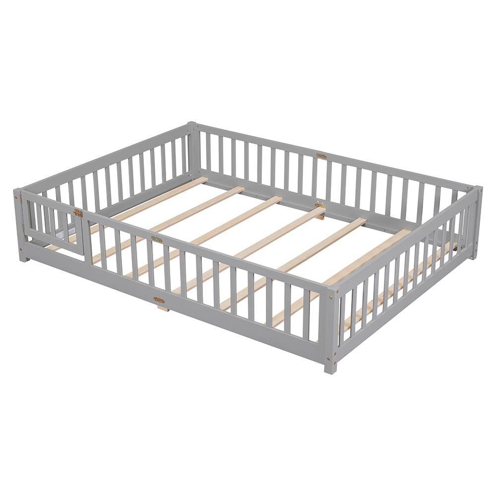 YOFE Gray Queen Size Floor Platform Bed with Safety Guardrails, Toddler ...
