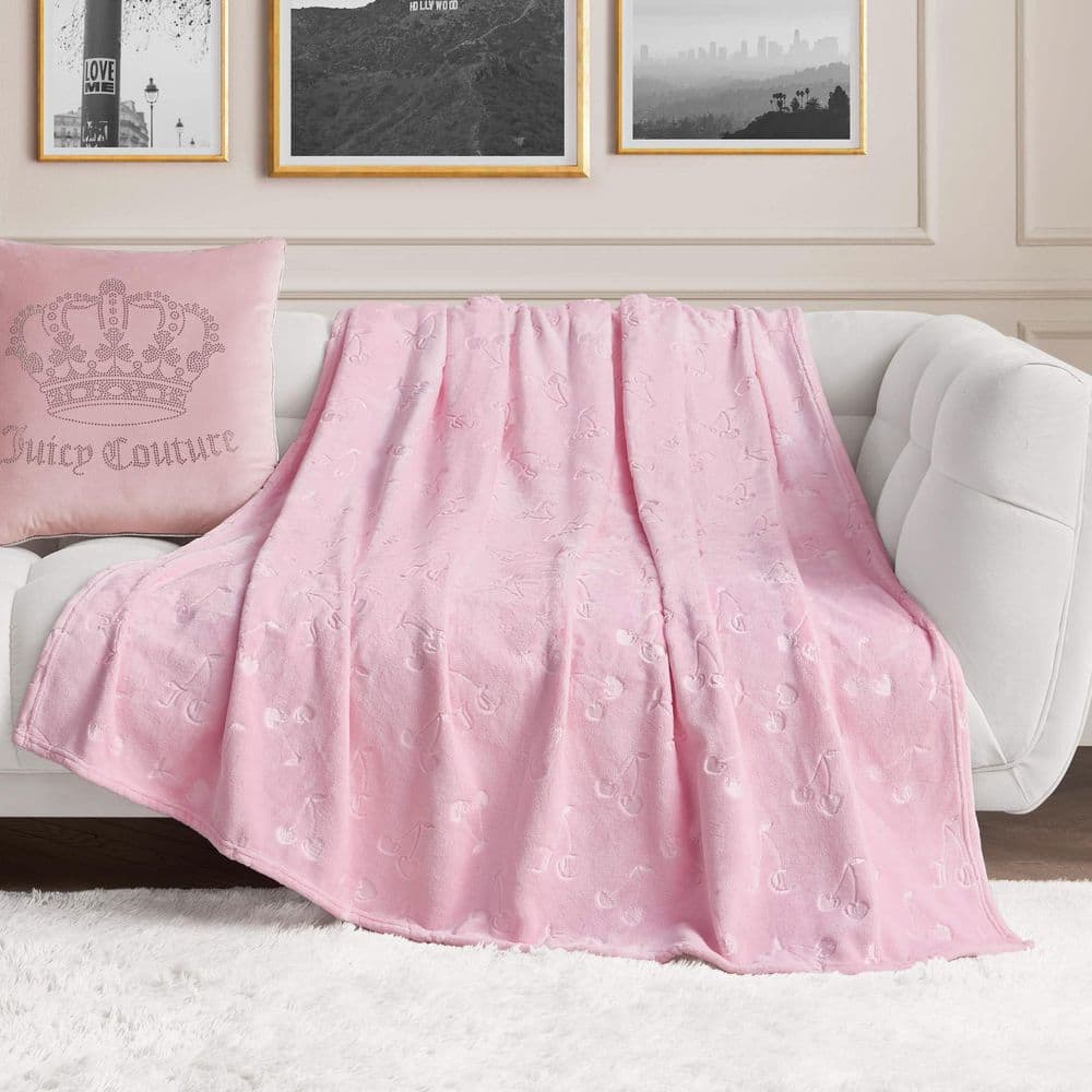 JUICY COUTURE Cherry Hearts Light Pink Embossed Plush Polyester Throw ...