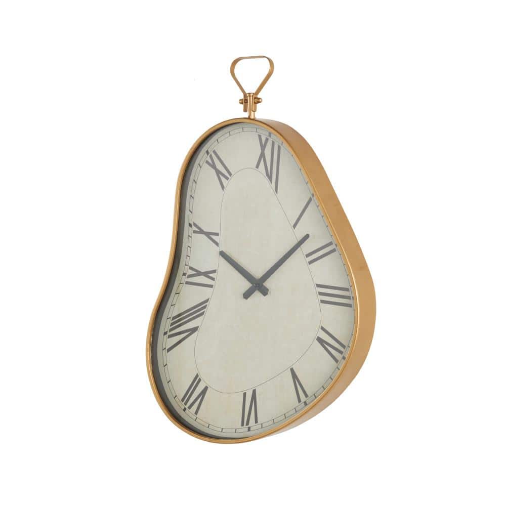 Litton Lane White Metal Wavy Wall Clock with Gold Frame and Black ...