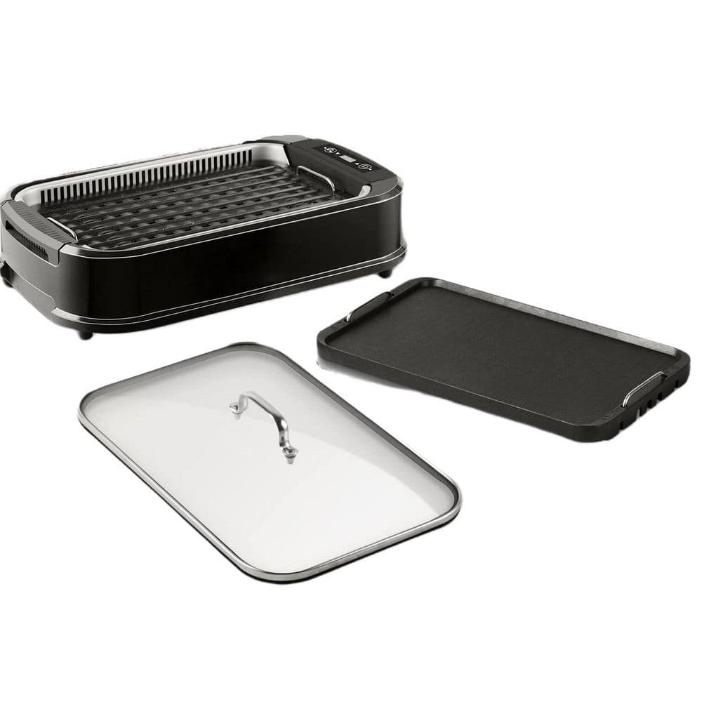 Wudkey 1500W Electric Black Smokeless Indoor Grill with Glass Lid, Non ...