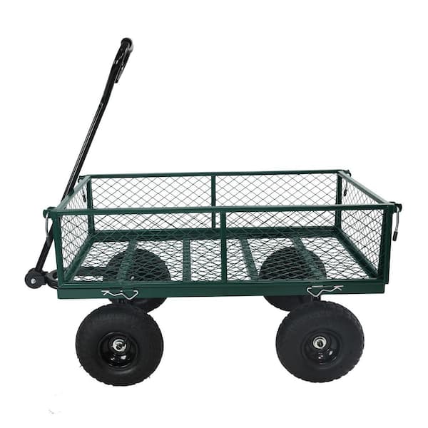 ANGELES HOME 33 in. Dia Red Iron Garden Cart with Heavy-Duty Tool Tray ...