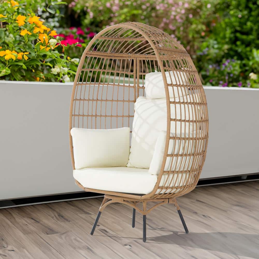 BFB Oversized Patio Wicker Swivel Egg Chair, Indoor Outdoor Rattan Egg ...