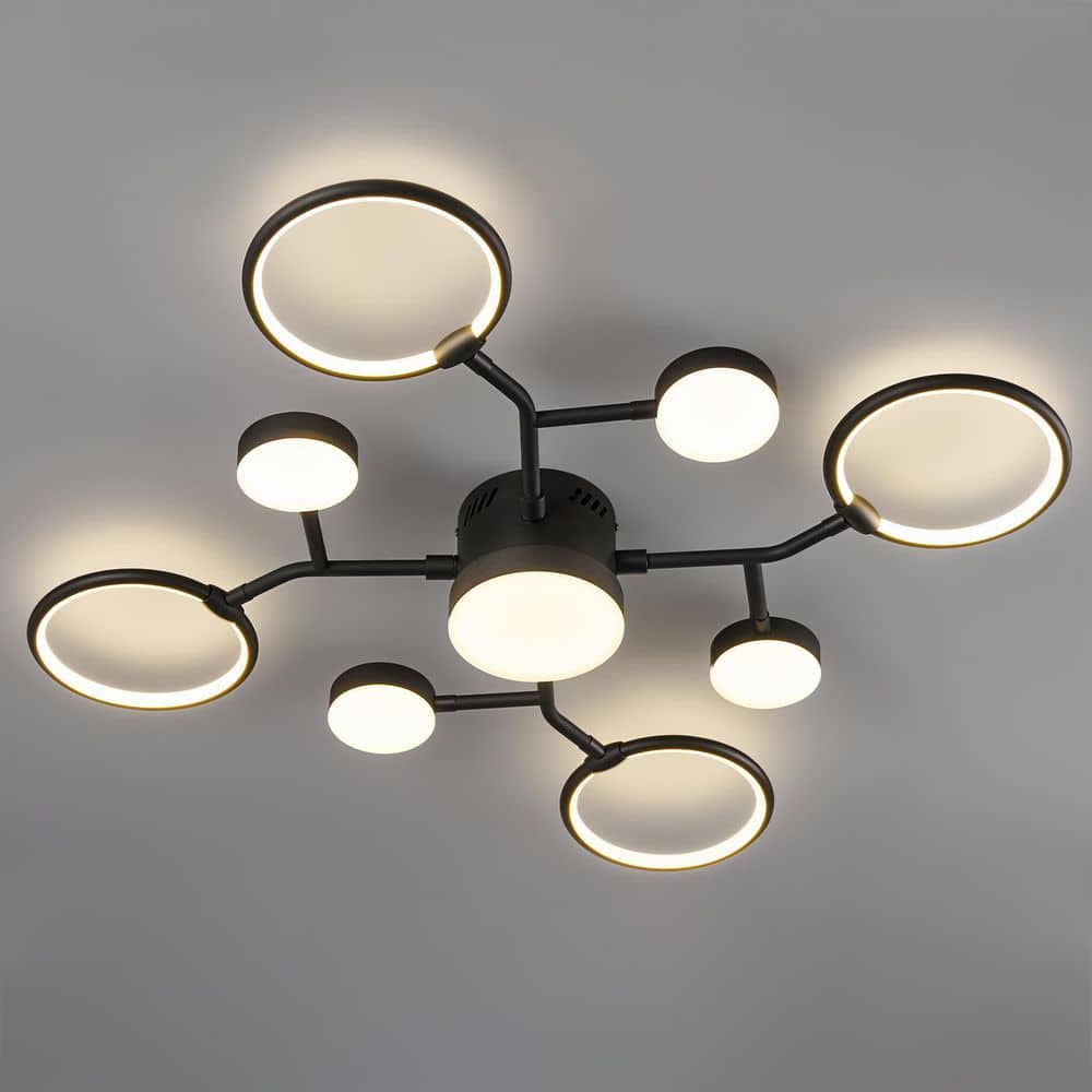 ZHLWIN 36 in. Semi-Flush Mount 9-Light Modern Black ‎Painted Industrial Lighting Rustic Sputnik ...