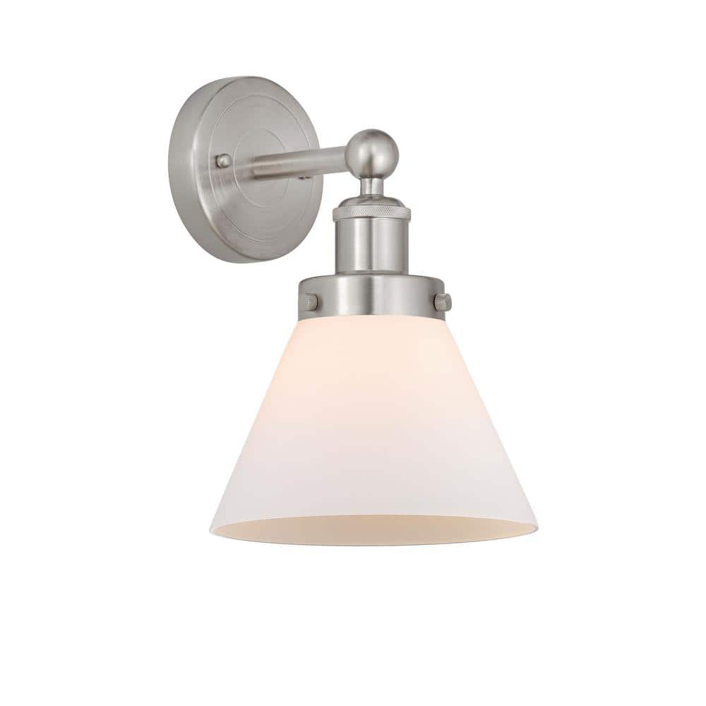 Innovations Cone 1-Light Brushed Satin Nickel, Matte White Wall Sconce ...