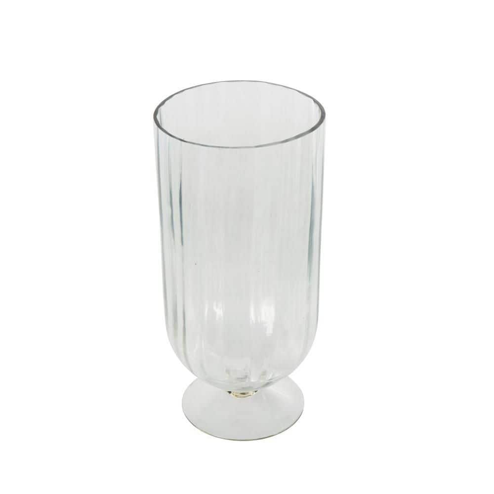 Litton Lane Clear Glass Ribbed Fluted Candle Holder with Elevated Base ...