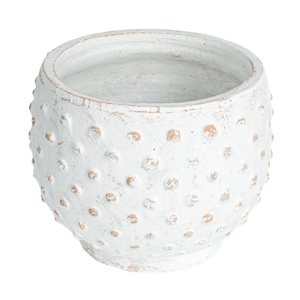 Storied Home Distressed White Clay Round Hobnail Planter EC1793 - The ...