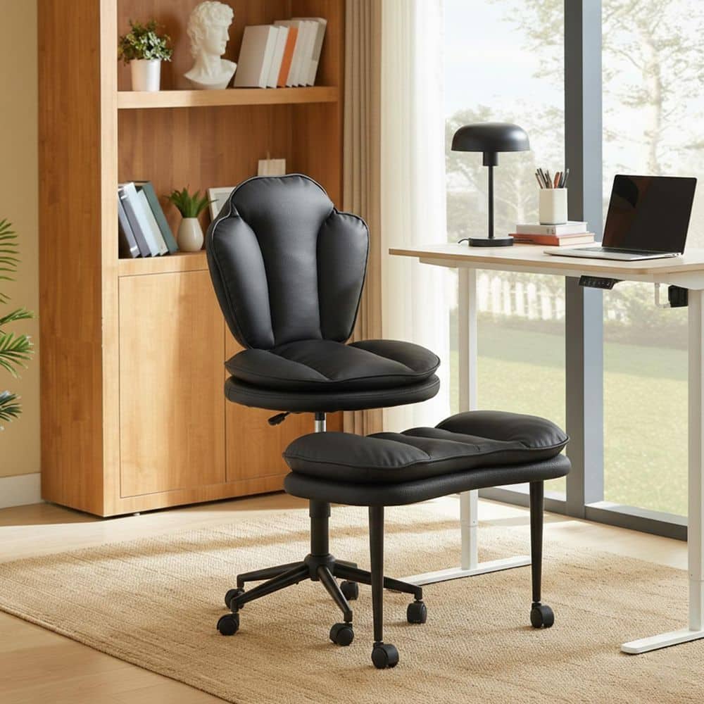 PINMOCO Faux Leather Ergonomic Task Chair Swivel Upholstered Chair with ...