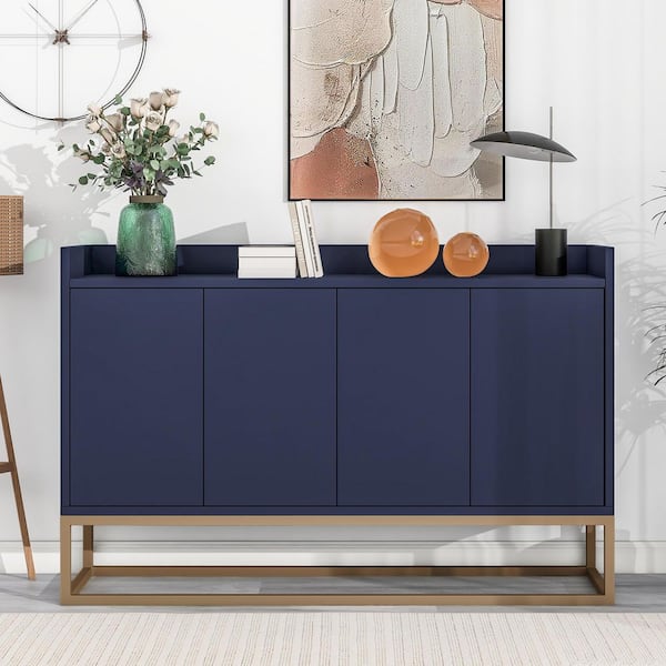 AndMakers Navy Blue Wood 47.2 in. Wood Sideboard with 4 Doors WJL ...