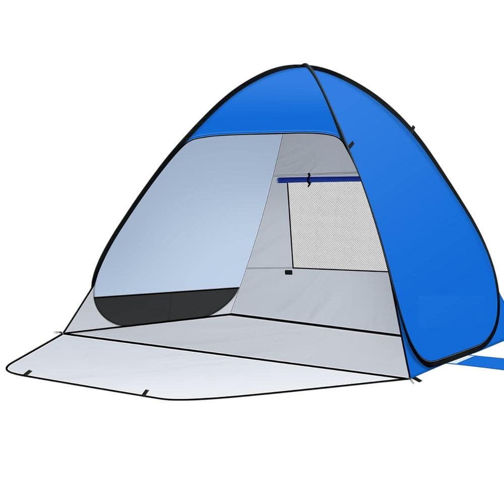 SenQWFa 55 ft. x 73 ft. Pop Up Blue Beach Tent Ultimate Sun Protection ...