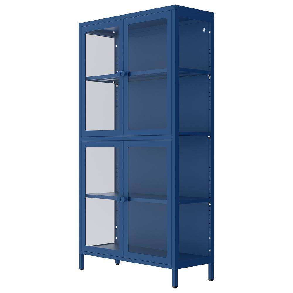 Blue 4-Shelf Steel Pantry Organizer with Glass Door LN20232827 - The ...