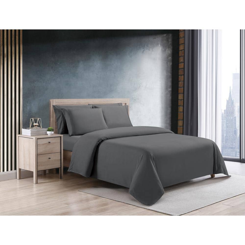 kathy ireland Ulta Soft Cool Max 6-Piece Dark Grey Solid Microfiber ...