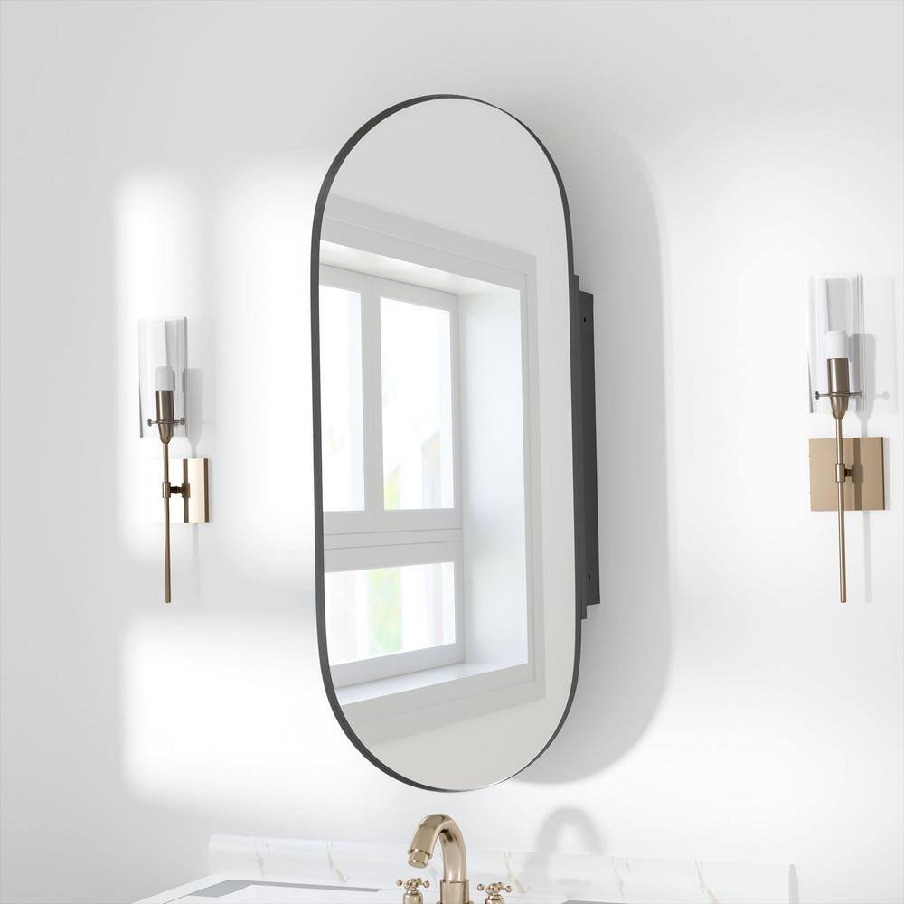 Lirago 16 in. W x 32 in. H Oval Recessed Surface Mount Medicine Cabinet ...