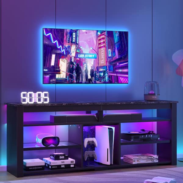 Bestier 63 in. Black Marble Color TV Stand FIts TV's Up to 70 in. LED ...