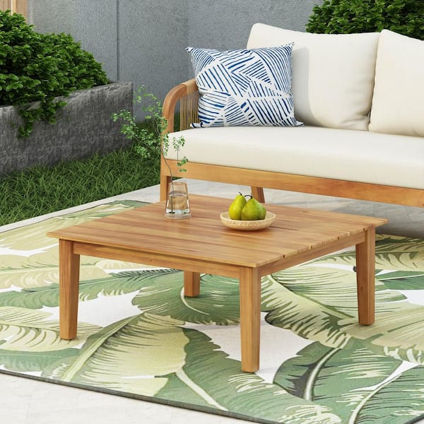 ITOPFOX Square Wood Outdoor Coffee Table with Long-lasting Woven Finish ...