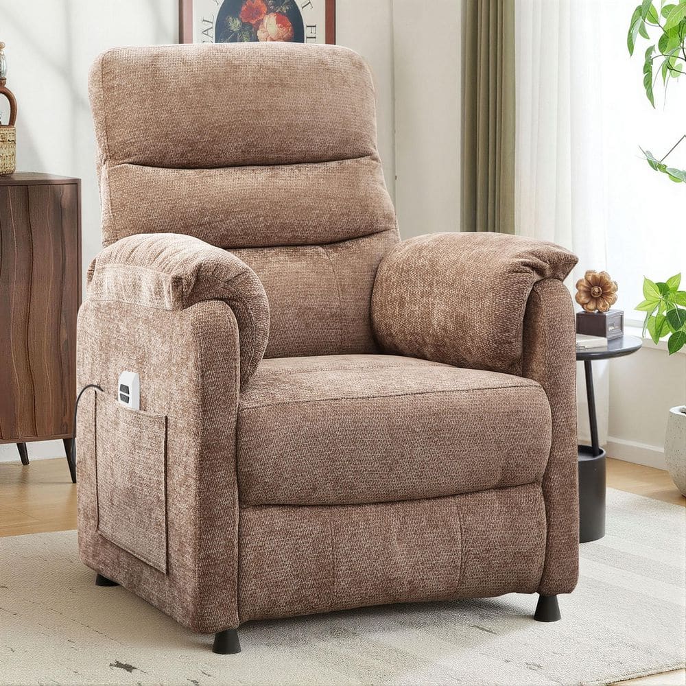 Seafuloy 31 in. W Brown Chenille Fabric Electric Recliner Chair/ Media ...