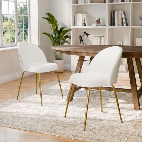 Dovelina Upholstered Modern White Dining Chairs with Gold Leg (Set of 2 ...