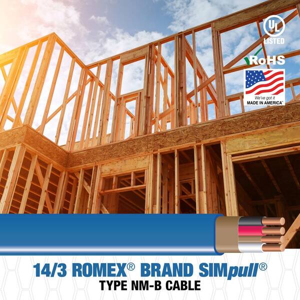 Southwire 50 ft. 14/3 Solid Romex SIMpull CU NM-B W/G Wire Blue Coil 63946922 - The Home Depot