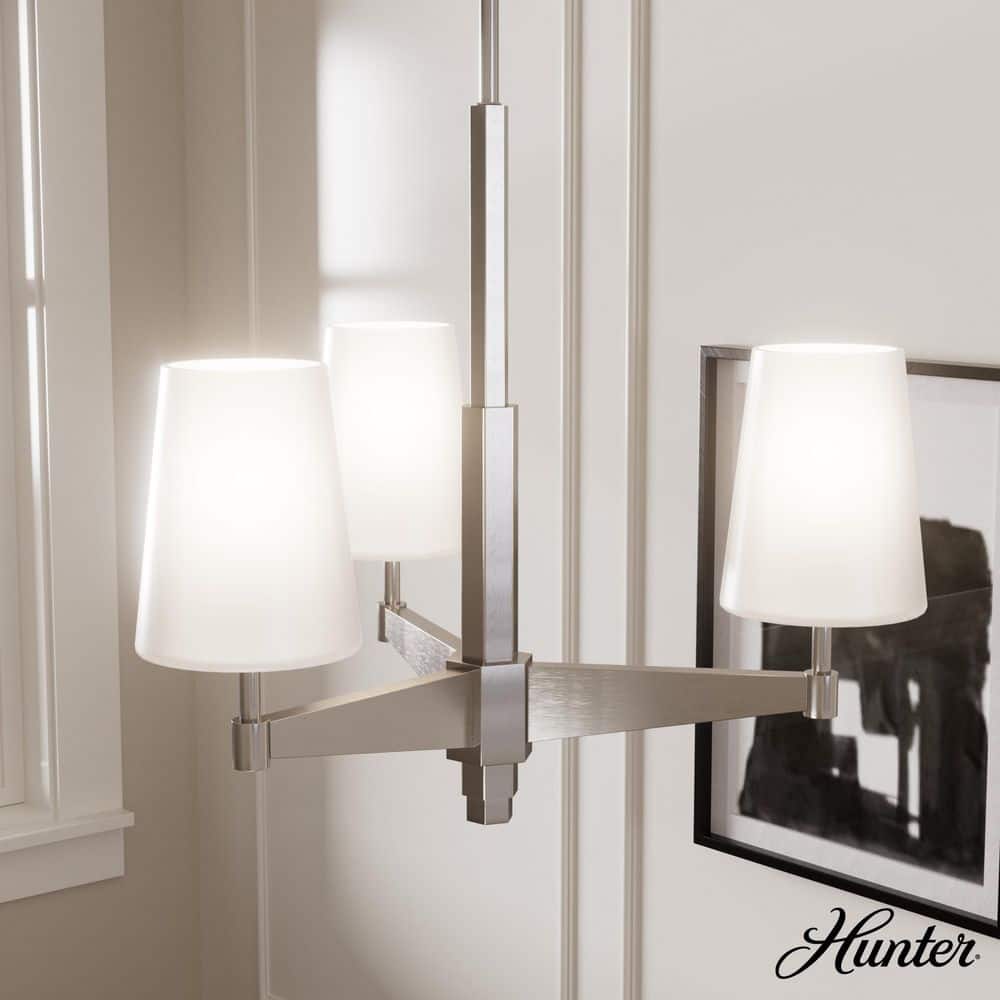 Hunter Nolita 4-Light Brushed Nickel Branch Chandelier with Cased White ...