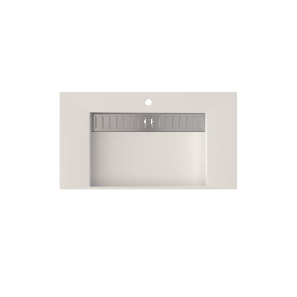 HOPROME 36 x 19 in. Solid Surface Wall Mount Bathroom Vessel Sink with ...