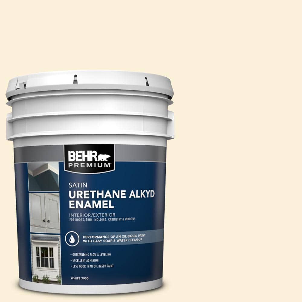 BEHR PREMIUM 5 gal. #320A-1 Eggnog Urethane Alkyd Satin Enamel Interior ...