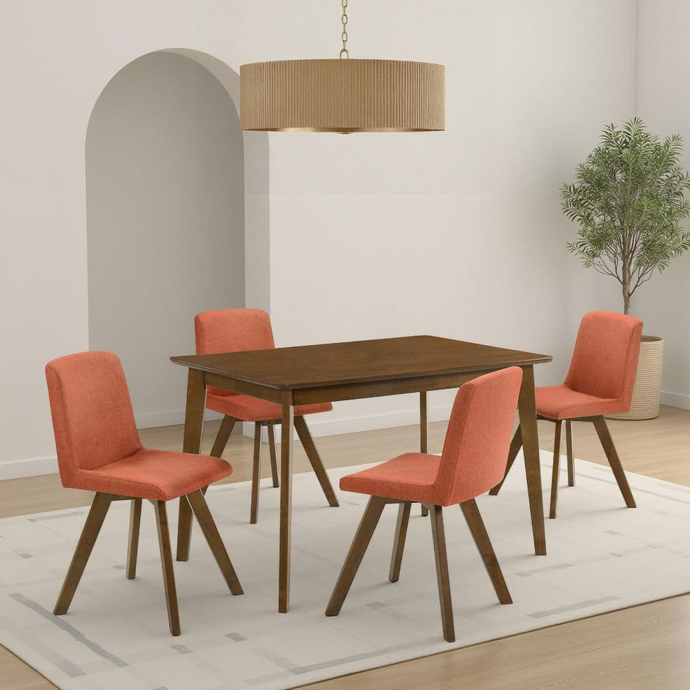 Armen Living Gina Poppy Upholstered Dining Chair in Walnut Finish (Set ...