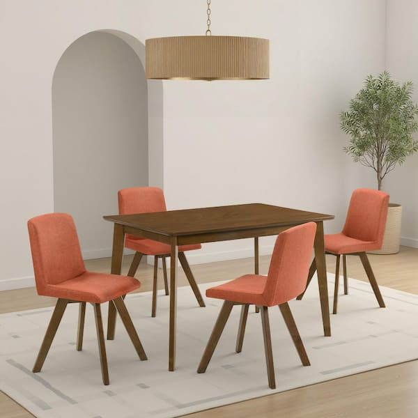 Armen Living Gina Poppy Upholstered Dining Chair in Walnut Finish (Set ...